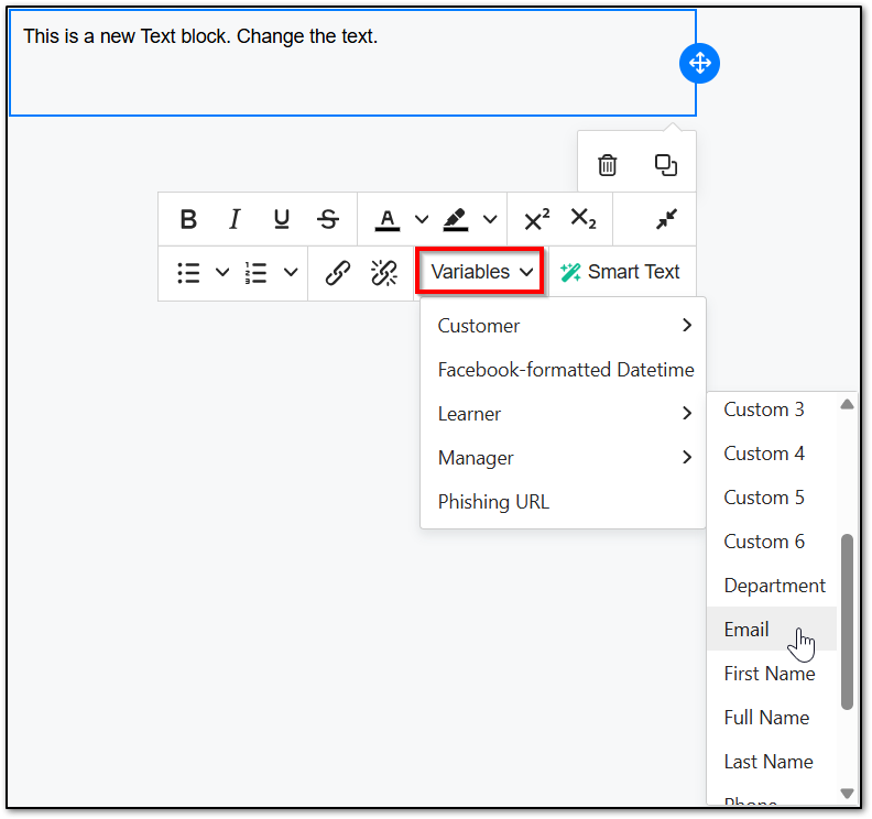 PhishSim Email and Data Entry Template Variables