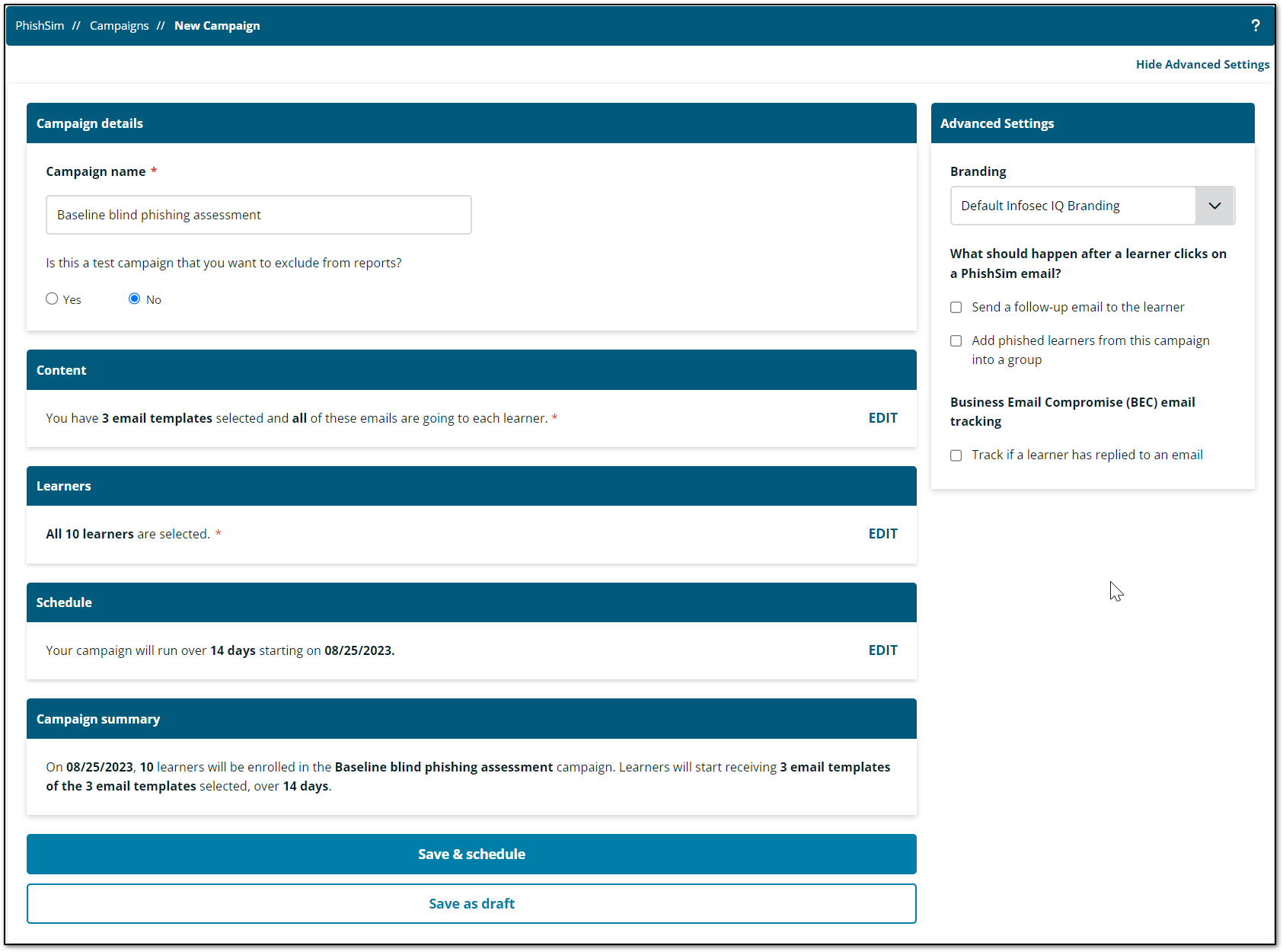 Baseline PhishSim Campaign
